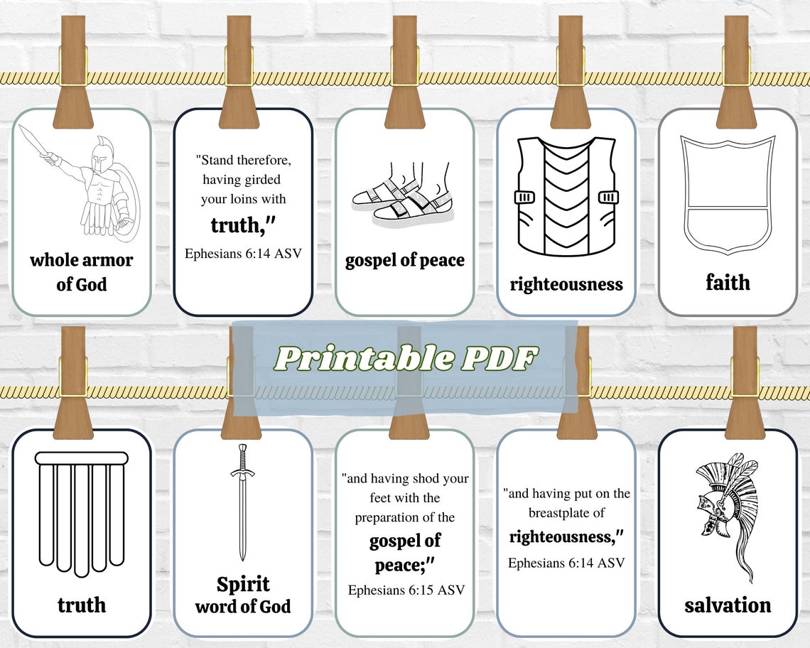 Armor of God, God’s Armor, Ephesians 6, Kids Bible Cards, Bible Verse ...