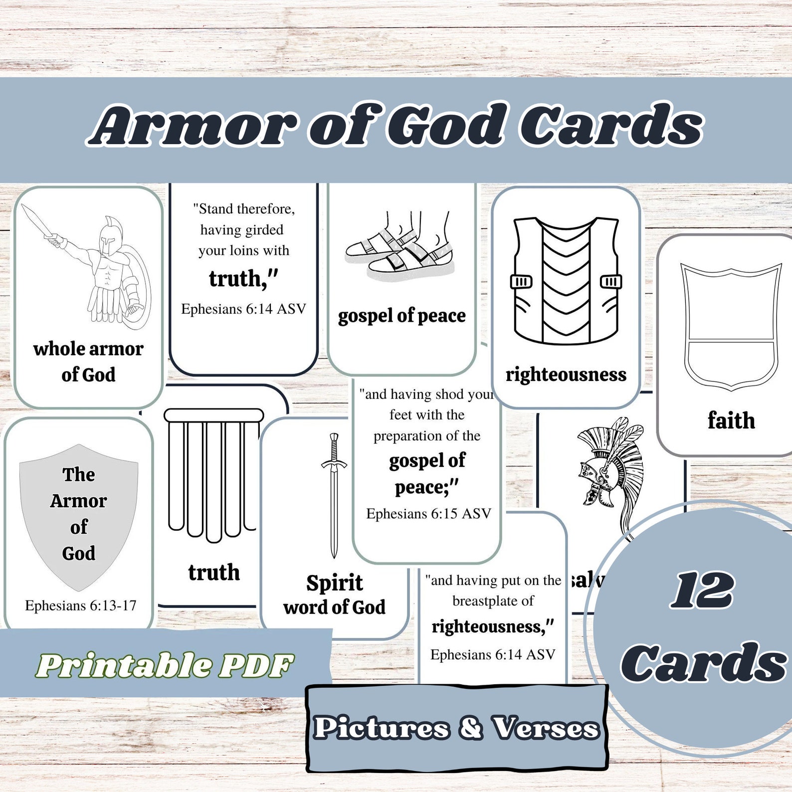 Armor of God, God’s Armor, Ephesians 6, Kids Bible Cards, Bible Verse ...