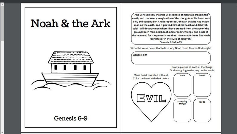 Noah and the Ark, Bible Worksheets, Noah Printable, Kids Bible Study ...