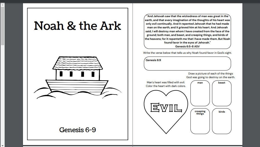 Noah and the Ark, Bible Worksheets, Noah Printable, Kids Bible Study ...