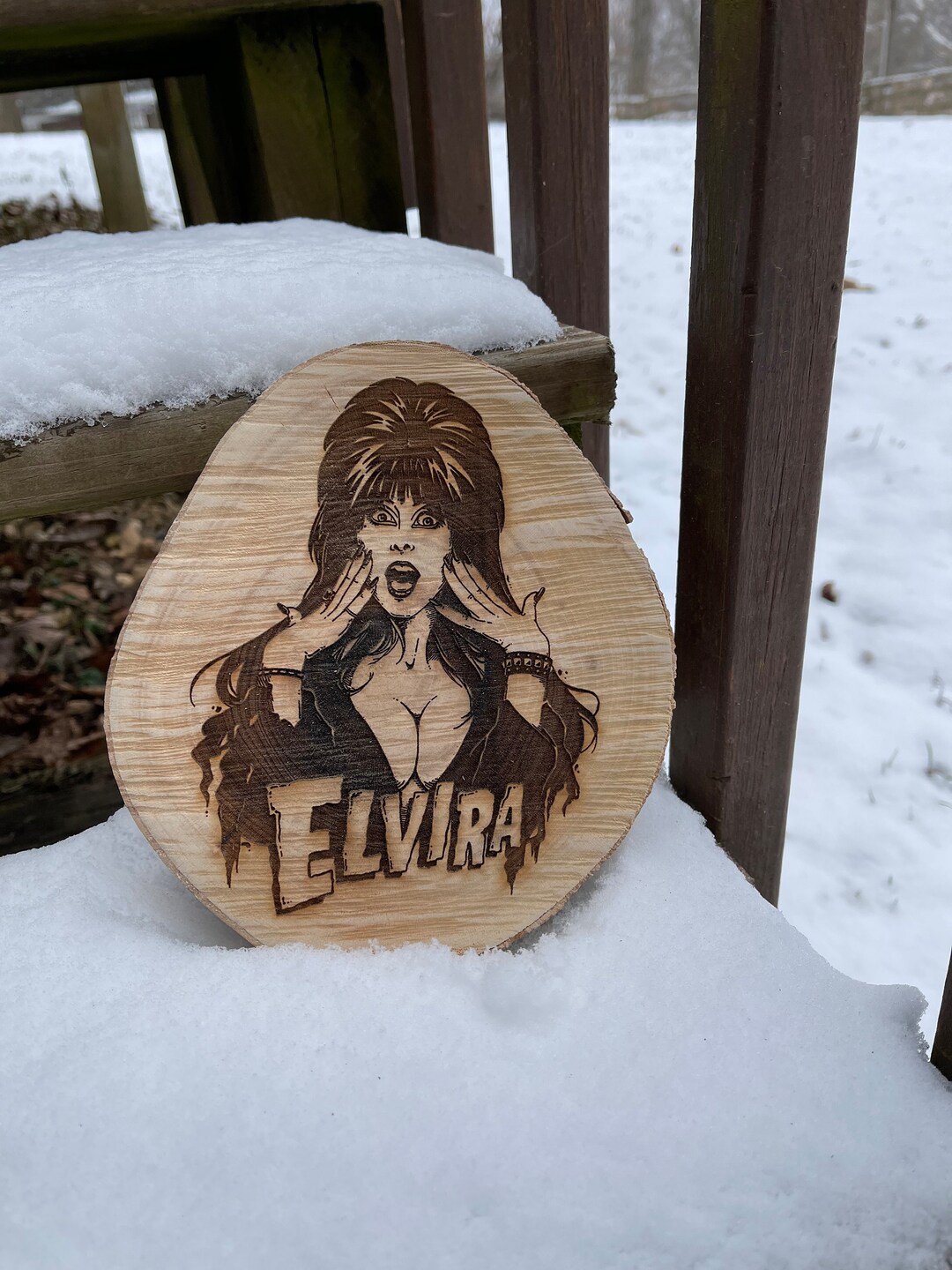 Elvira Woodcut Round Plaque - Etsy
