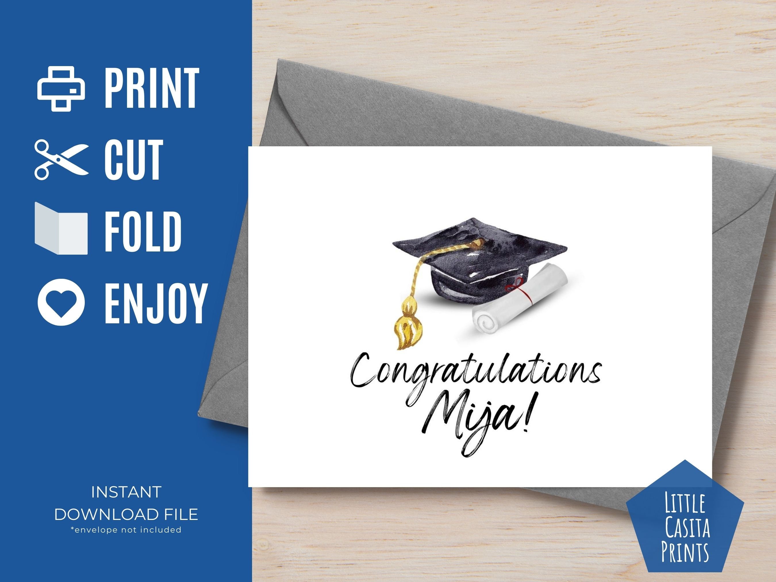 Printable Graduation Card, Congratulations Mija, Folding Graduation ...