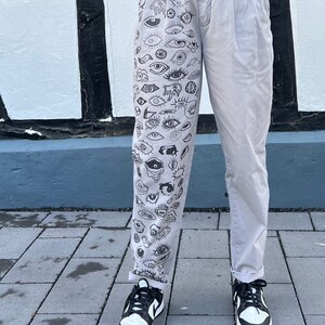 Eye Hand Painted Customised Beige Trousers/jeans - Etsy