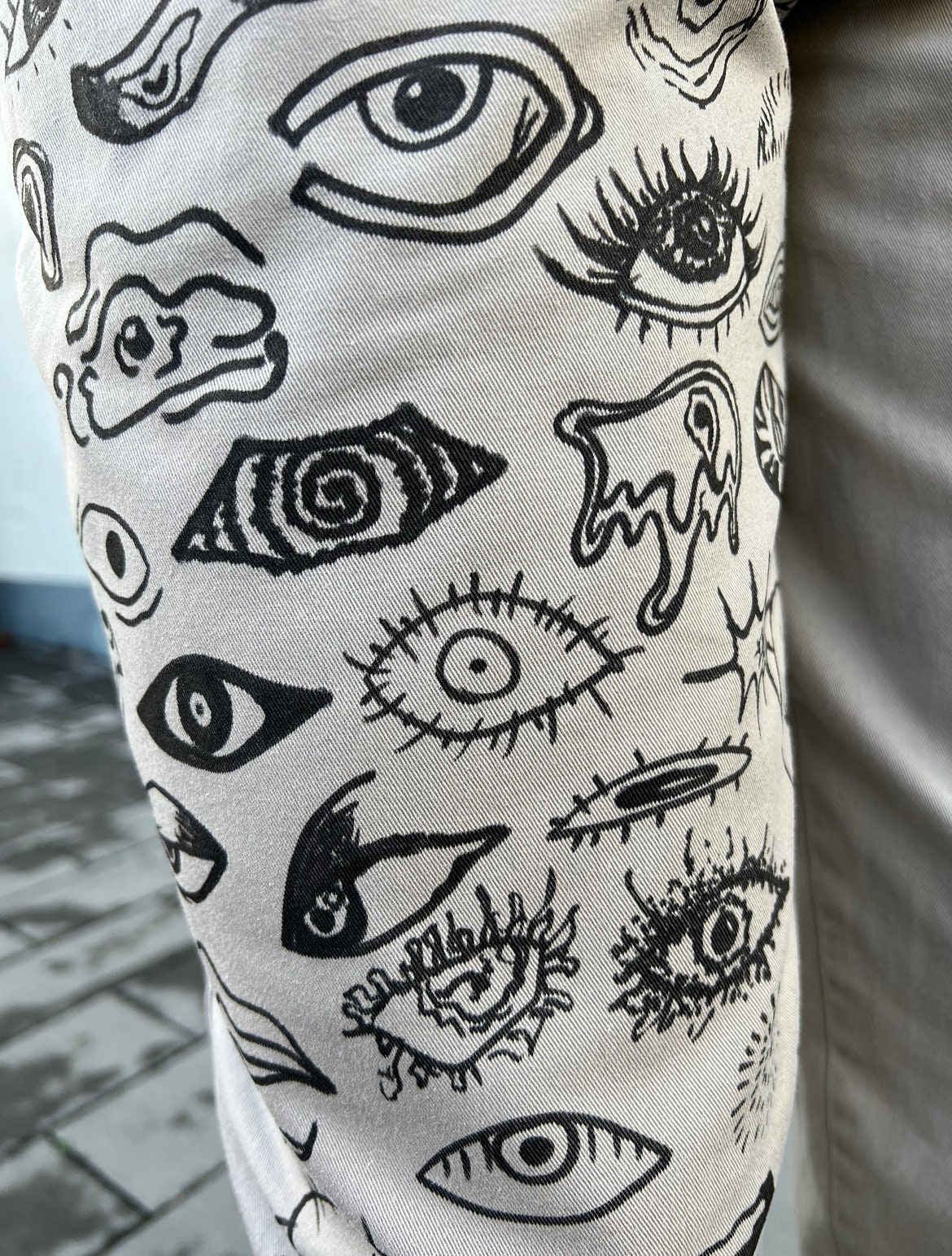 Eye Hand Painted Customised Beige Trousers/jeans - Etsy