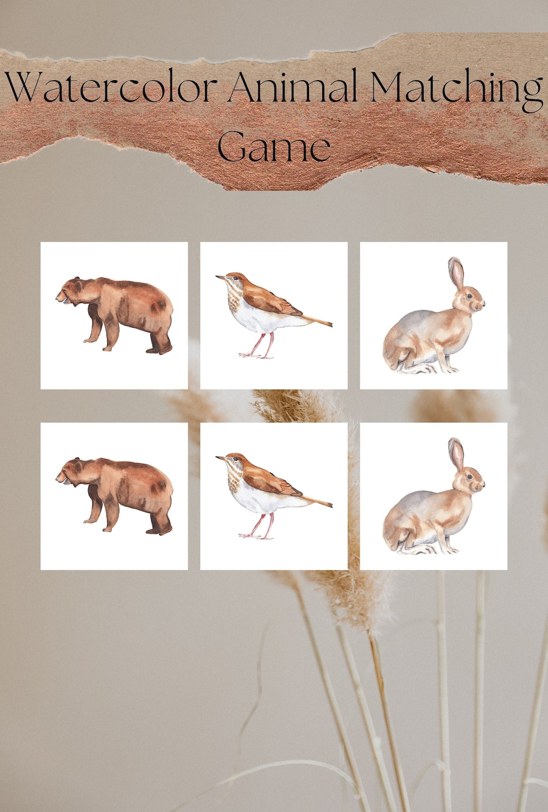 Watercolor Animal Matching Game, Montessori Matching, Toddler Memory ...