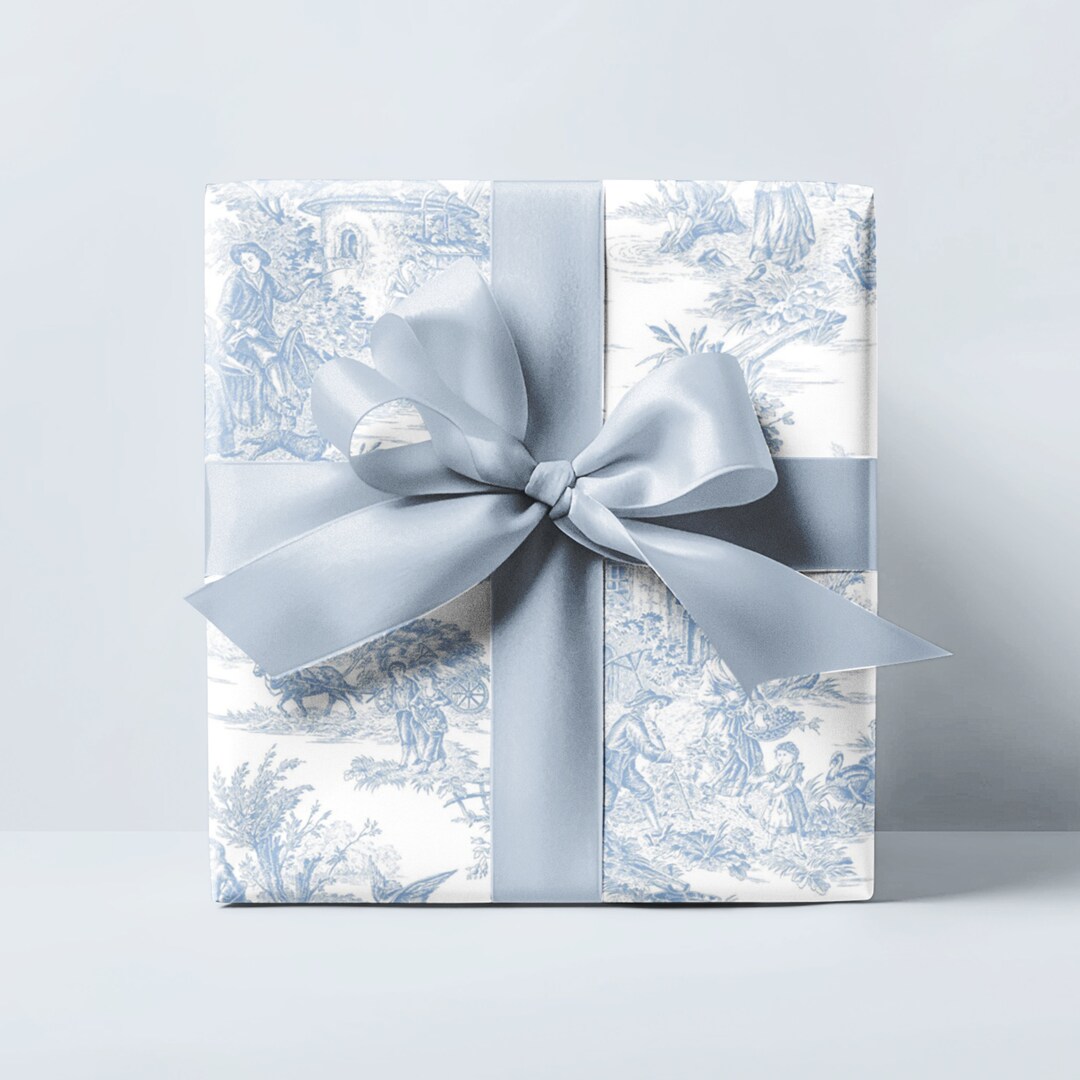 French Blue Toile Gift Wrap | Elegant Wrapping Paper for All Occasions ...