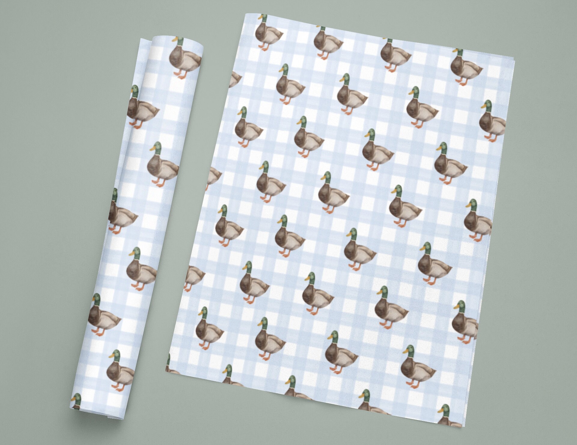 Duck Gingham Watercolor Wrapping Paper: Baby Blue Gift Wrap | Maddenly ...