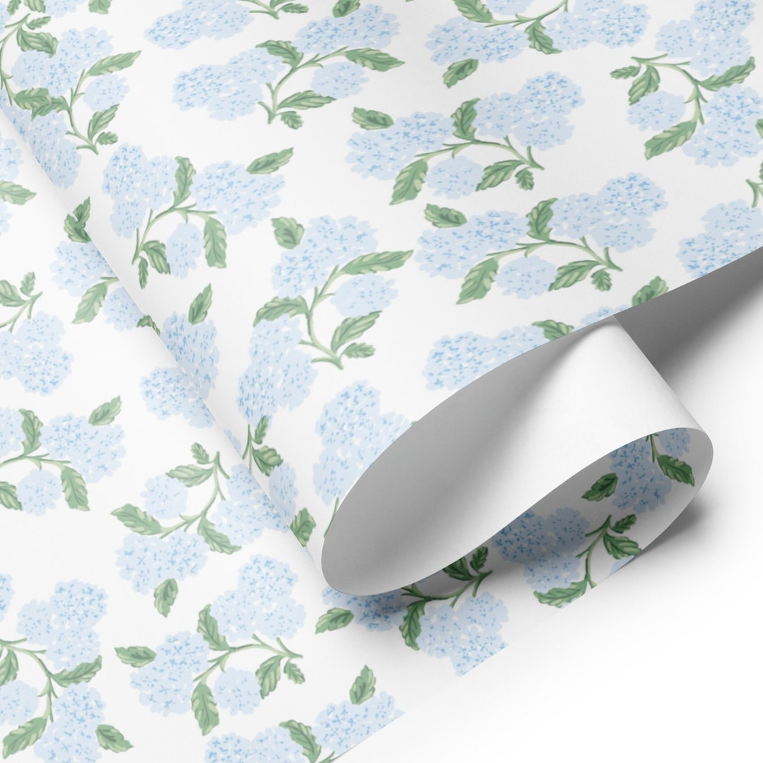 Hydrangea Wrapping Paper Floral Coastal Girly Preppy Gift Wrap Baby ...