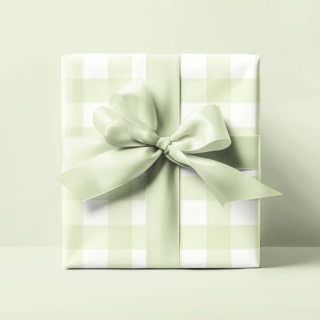 Gingham Gift Wrap Green Checkered Plaid Preppy Paper for Baby Showers ...