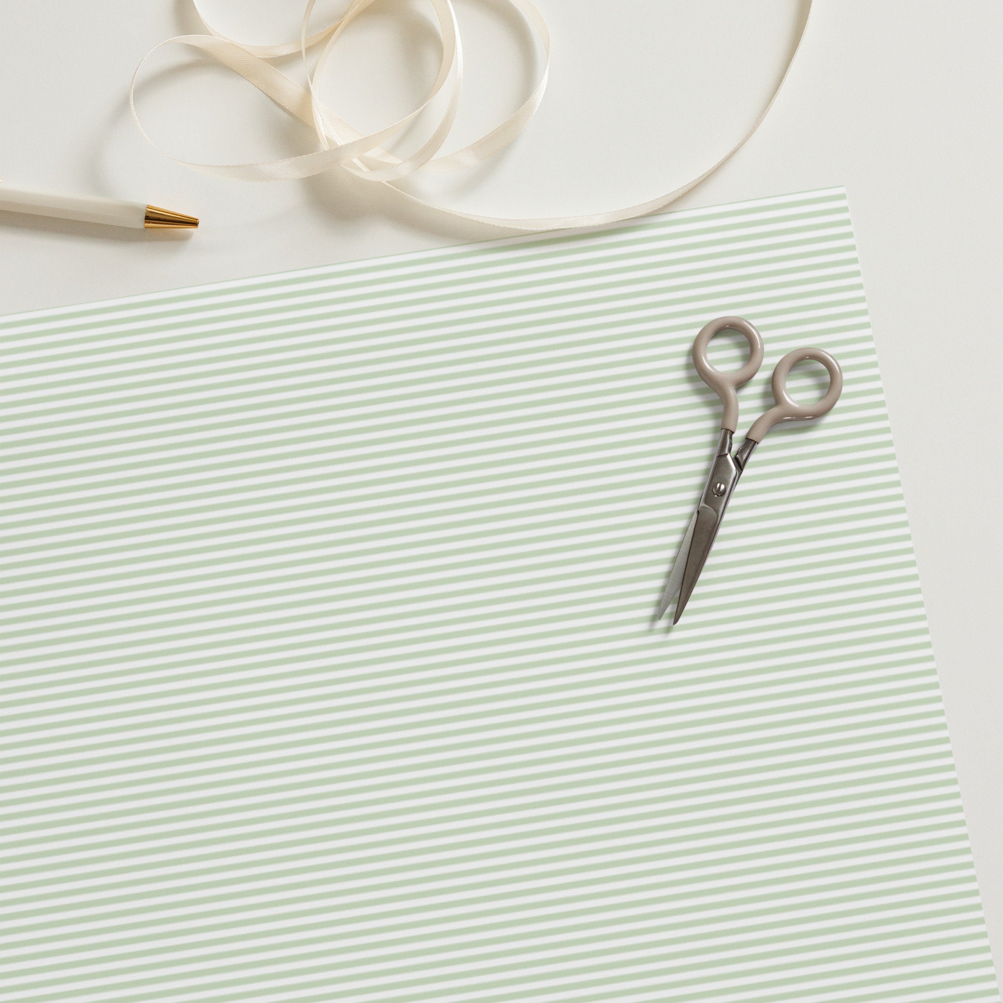 Spring Green Pinstripe Gift Wrap Sheets - Maddenly Paperie - Etsy