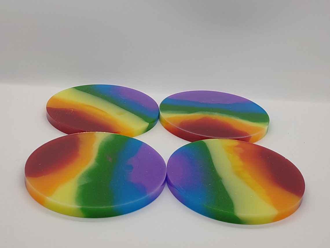 Set of 4 Round Rainbow Pride Coasters Made From Epoxy Resin - Etsy