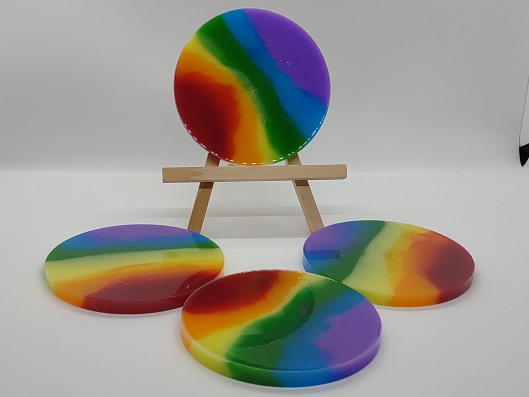 Set of 4 Round Rainbow Pride Coasters Made From Epoxy Resin - Etsy
