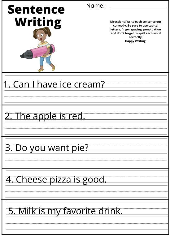 10 Printable Write the Sentence Worksheets for Kindergarden-4th Grade ...