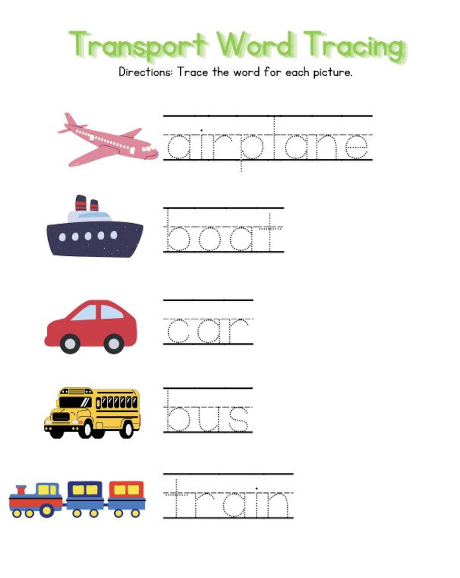 5 Printable Trace the Word Worksheets for (Download Now) - Etsy