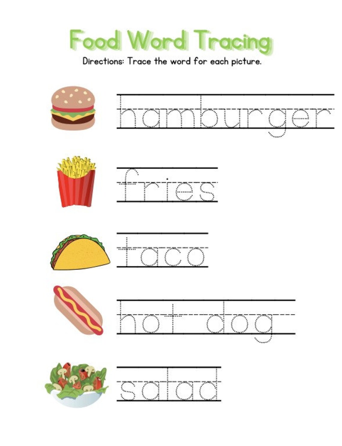 5 Printable Trace the Word Worksheets for (Download Now) - Etsy