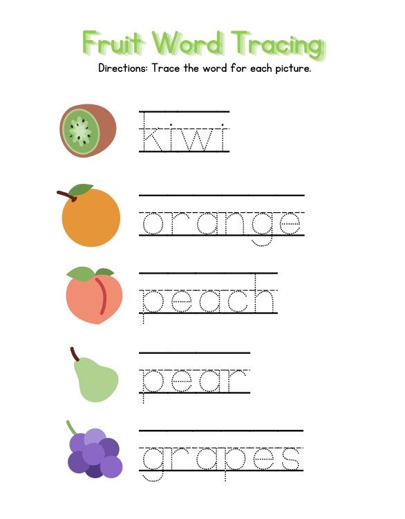 5 Printable Trace the Word Worksheets for Kindergarten - Etsy Australia