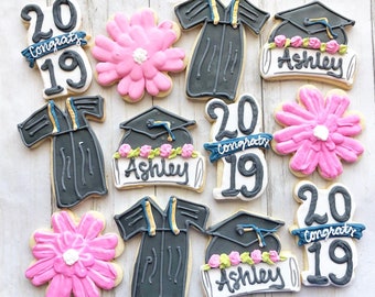 Graduation Cookies, Pink and White Grad Sugar Cookies, Class of 2025 ...