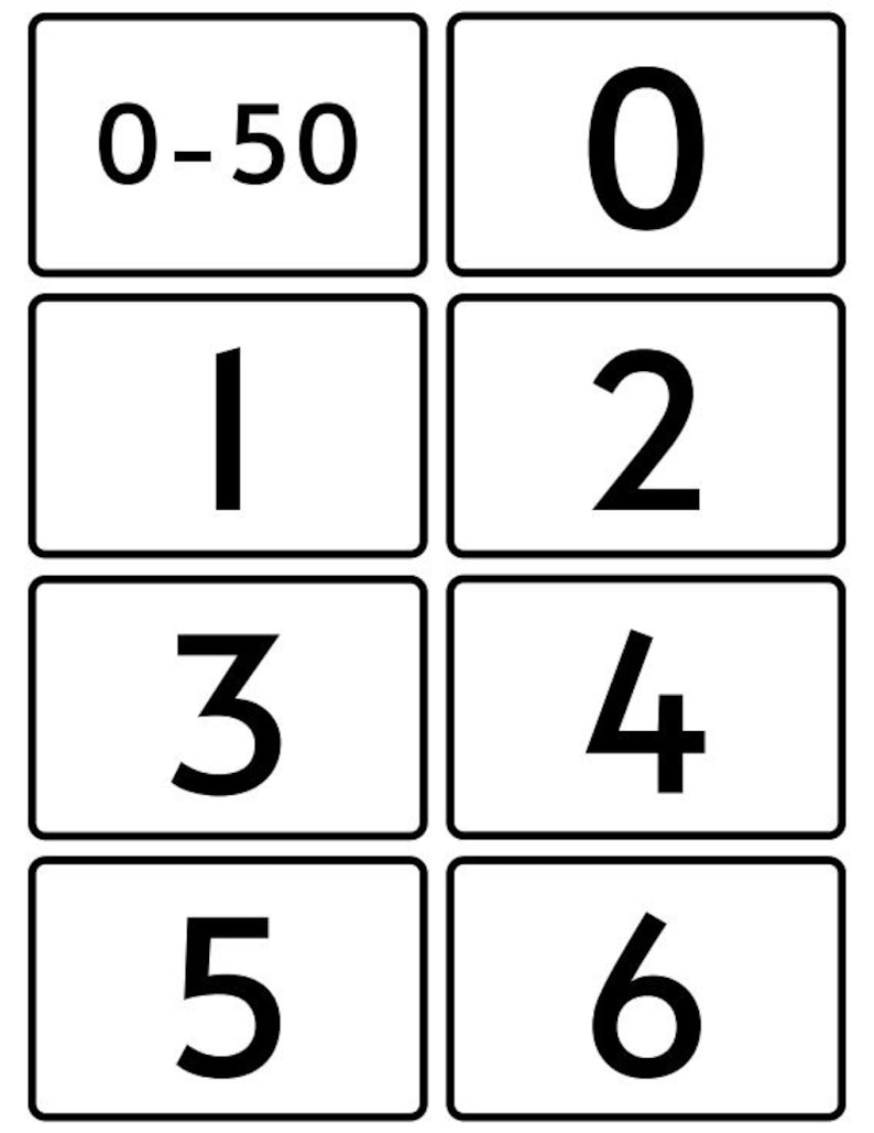 Number Flashcards 0-50 Printable - Etsy