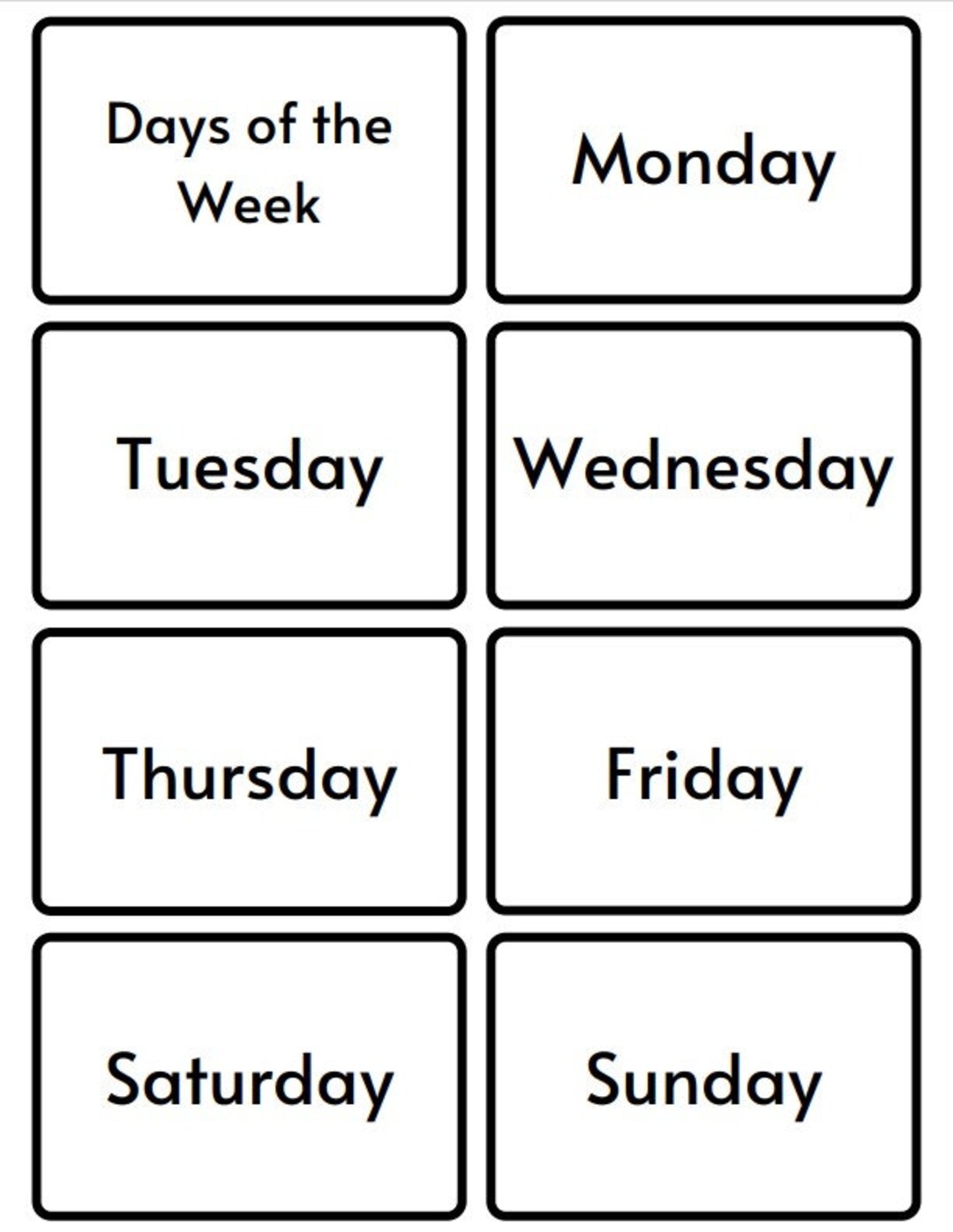 Days Of The Week Printable Flashcards Etsy