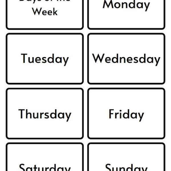 Days of the Week Flashcards - Etsy