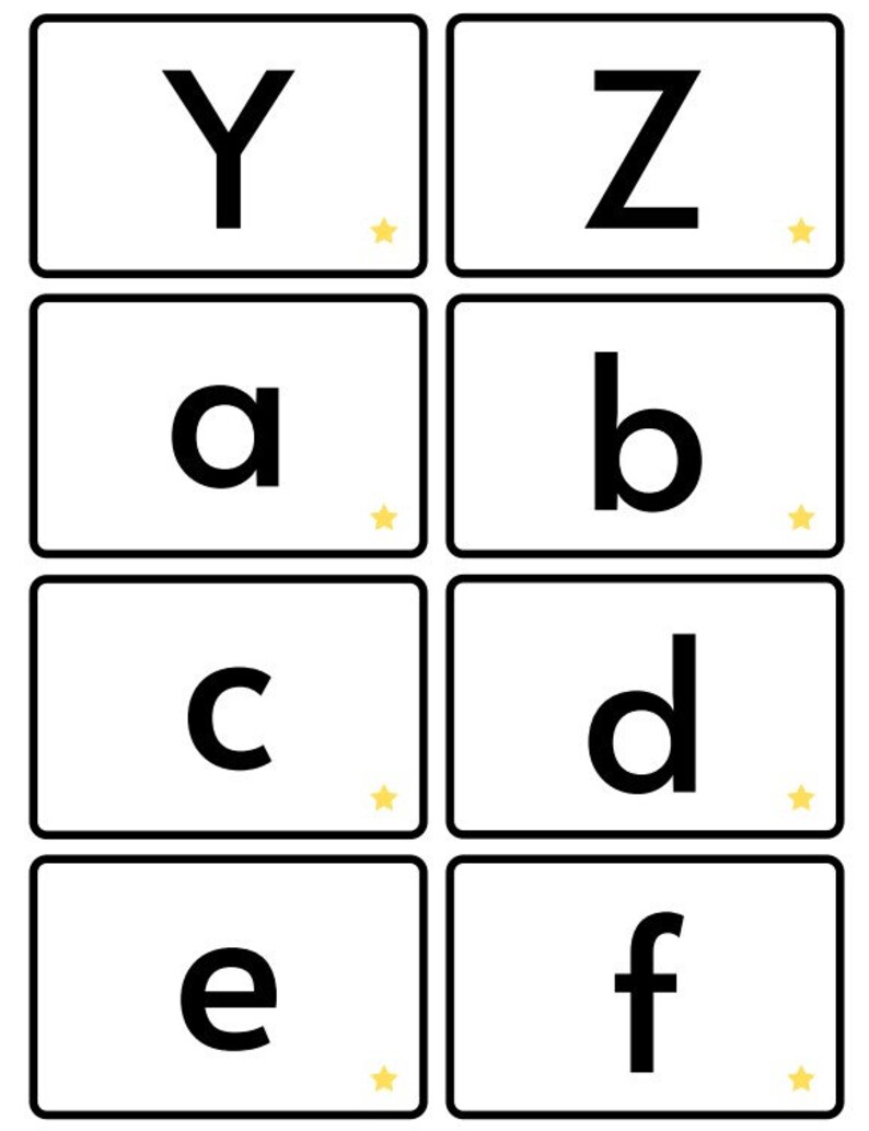 ABC Alphabet Printable Flashcards Upper Case Lower Case With Stars - Etsy