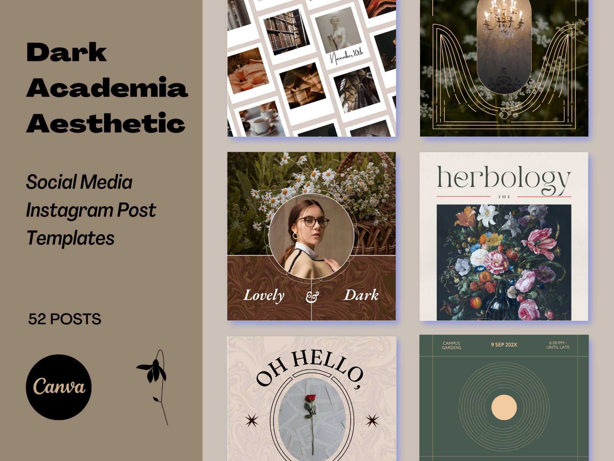 Dark-academia-aesthetic Social Media Instagram Post Templates ...