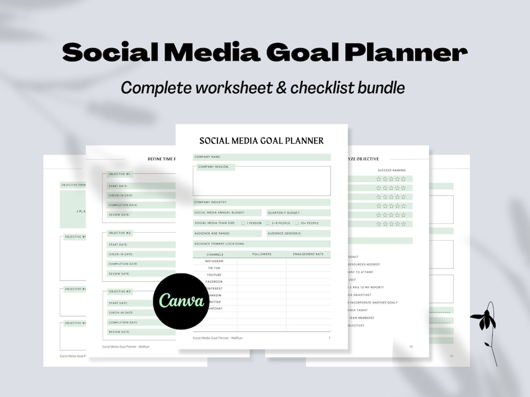 Social Media Goal Planner Easy Customizable Canva-friendly Template ...