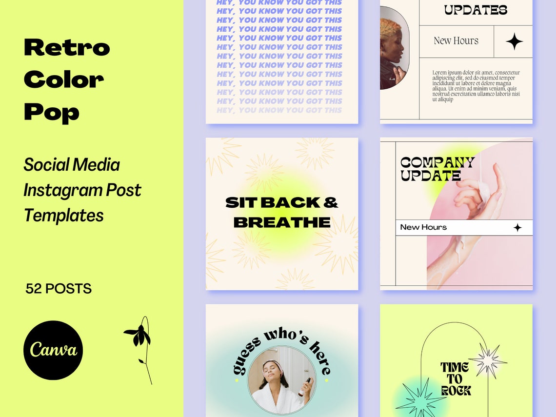Retro-color-pop Aesthetic Social Media Instagram Templates. - Etsy