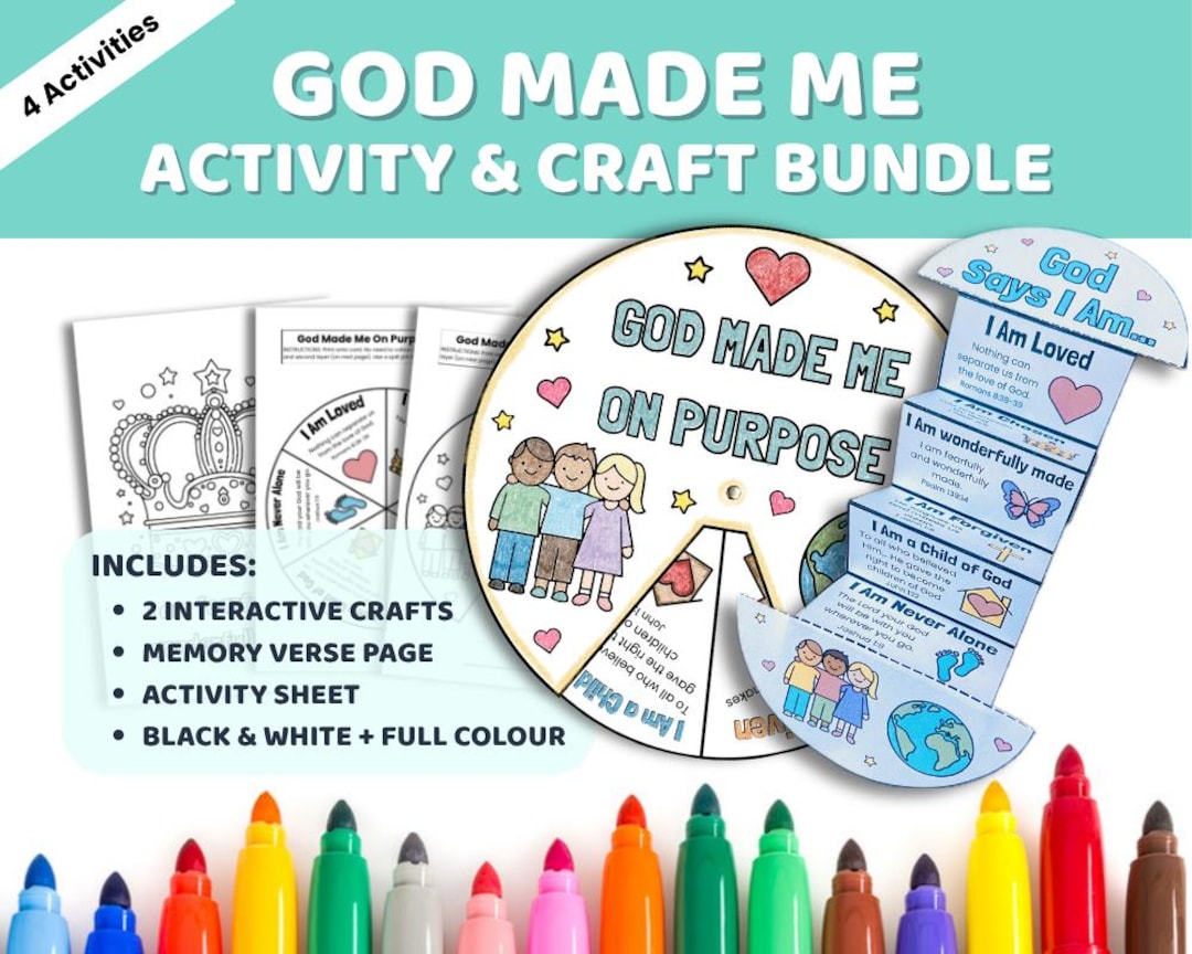 God Made Me Activity Bundle for Kids | 2 Bible Crafts & Verse Poster ...