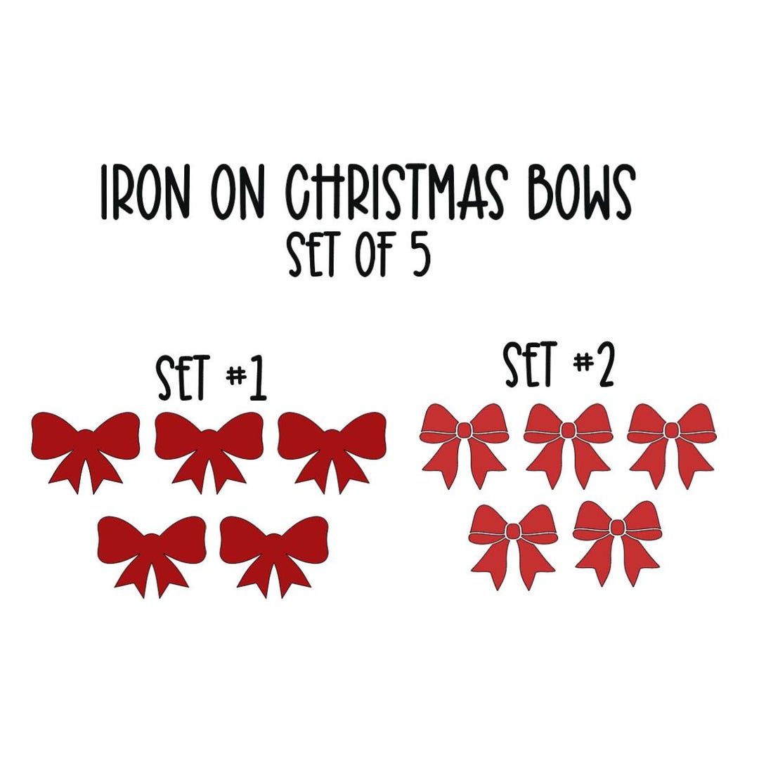 Christmas Bows Iron on Decal Set of 5, Bow Patches, Holiday Bow Heat Transfer, Christmas Iron on ...