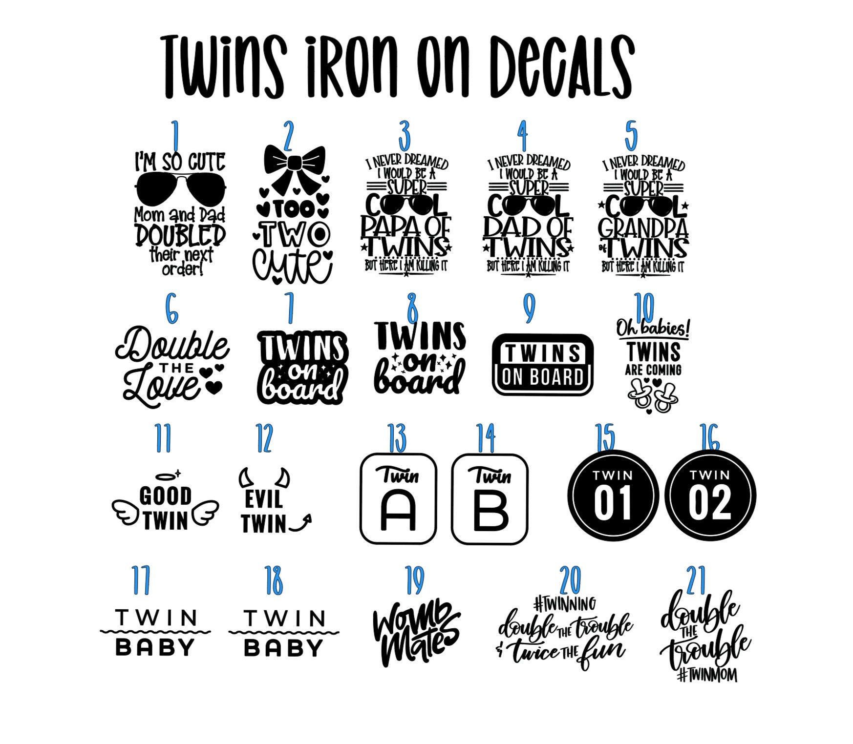 Twins Iron on Decals, Twins on Board Heat Transfer, Baby Station Onesie Station Decals, Twin ...