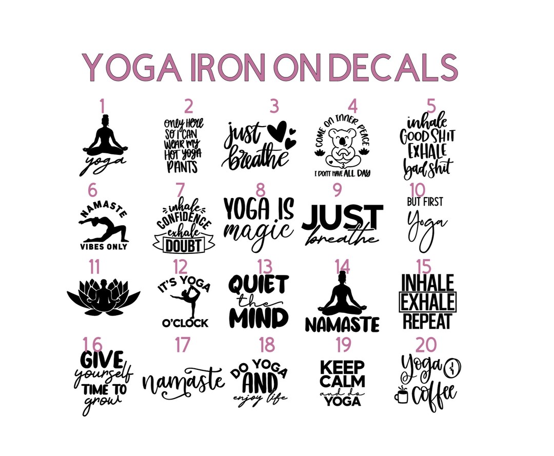 Yoga Iron on Decals, Yoga Heat Transfer Patches, Choose Size and Color ...