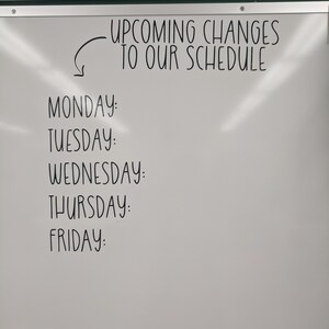 Whiteboard Classroom Schedule, Days of the Week Decal, Classroom Decals ...