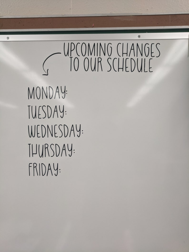 Whiteboard Classroom Schedule, Days of the Week Decal, Classroom Decals ...