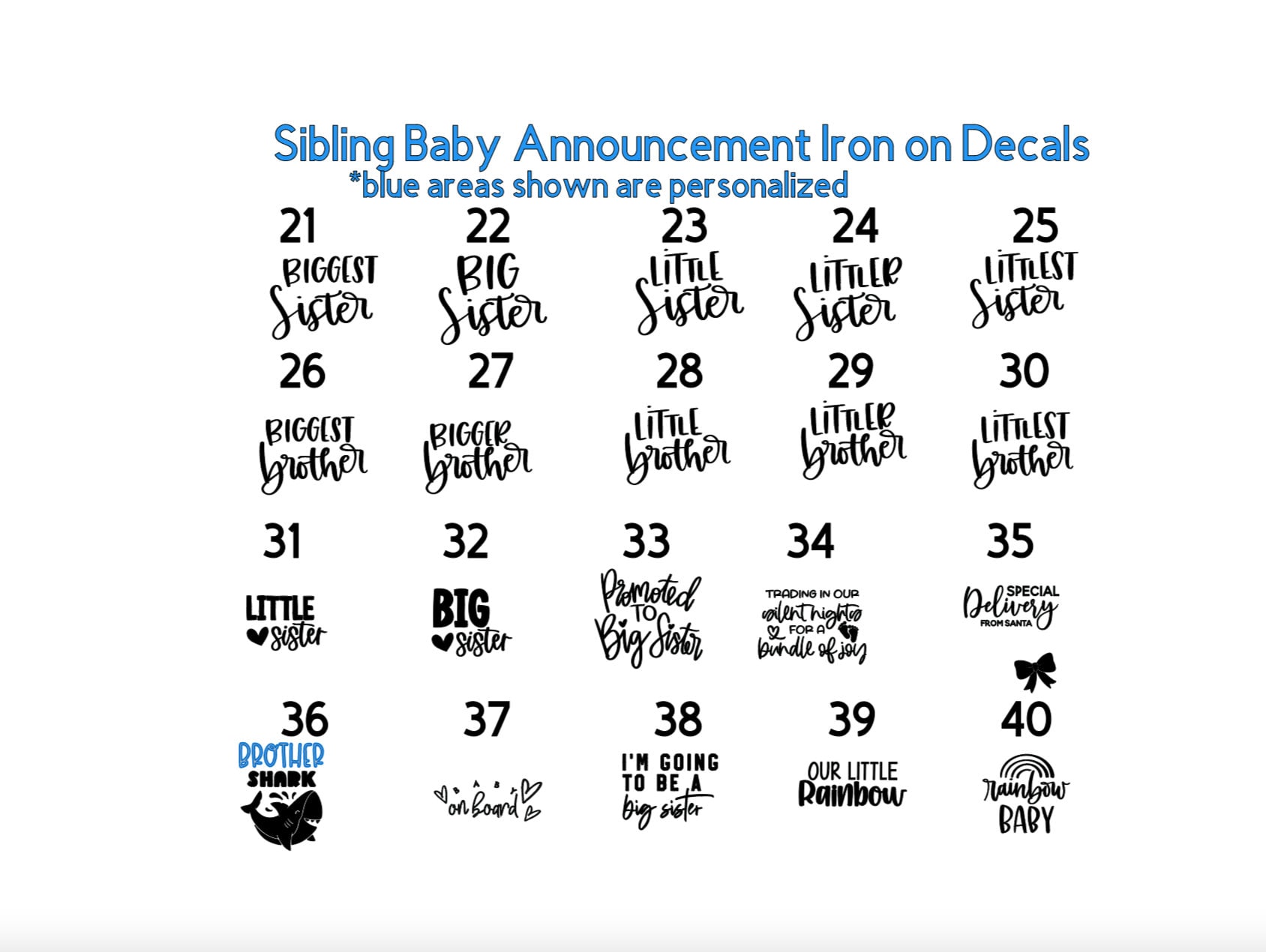 Sibling Baby Announcement Iron on Decals, Big Sister Heat Transfer, Big ...