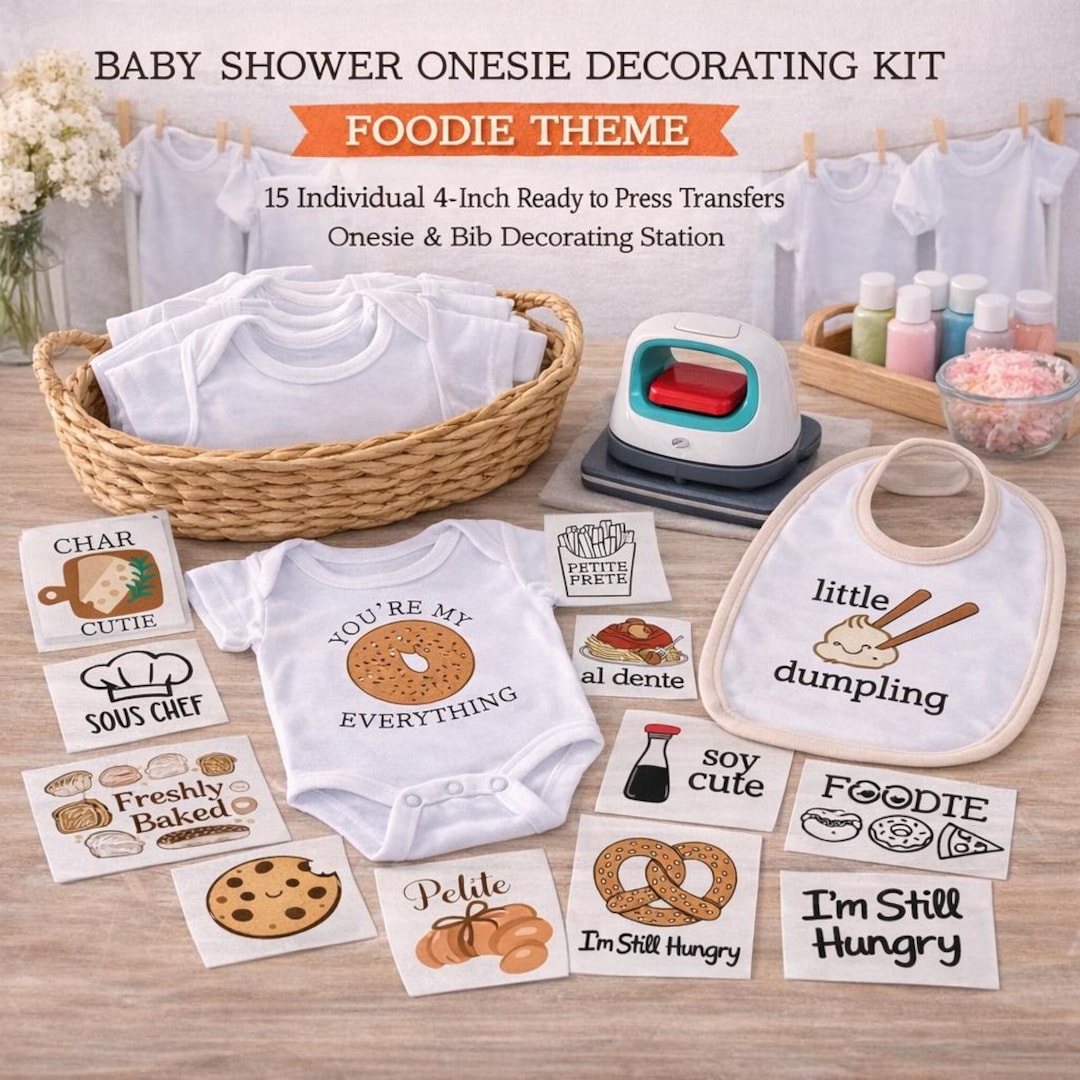 Baby Shower Onesie Decorating Station Kit - Foodie Theme– 15 Ready-to ...