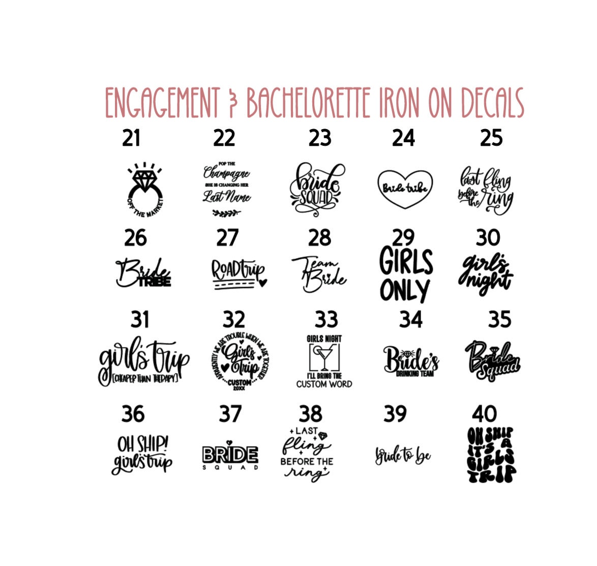 Bachelorette Party Iron-on Decals, Engaged Heat Transfer Patches ...