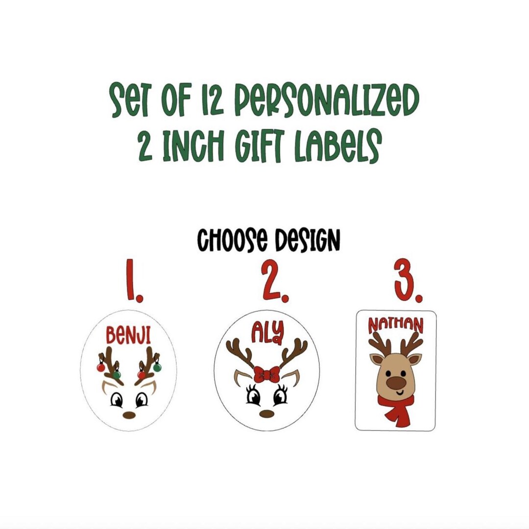 Reindeer Christmas Gift Tag Stickers Set of 12, Personalized Child's ...