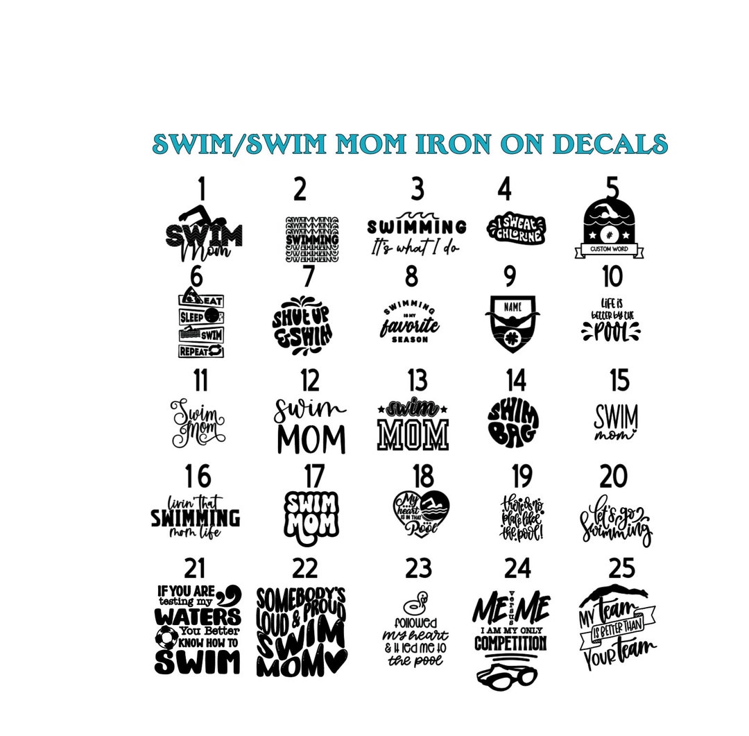 Swim Mom Iron on Decals, Swim Team Patches, Swimmer Iron on Patches ...