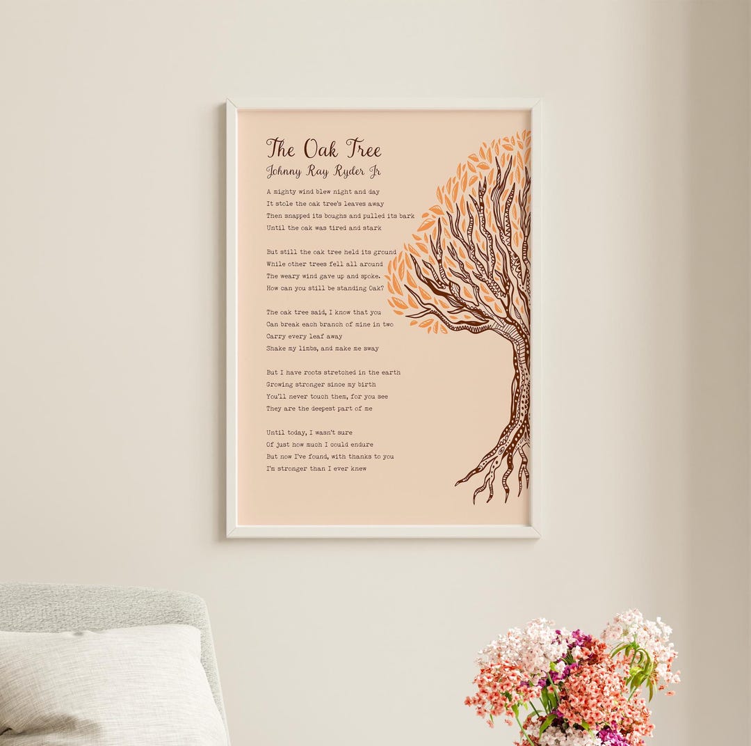 The Oak Tree Poem Print – Inspirational Resilience Art, Strength and ...