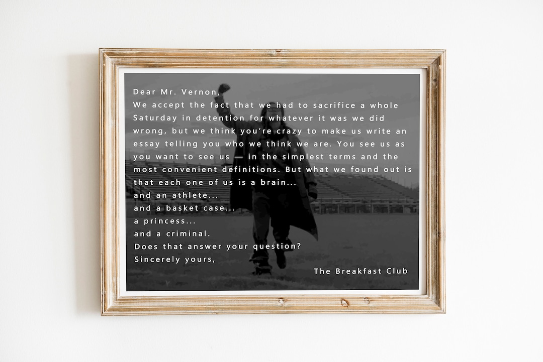 The Breakfast Club Movie Quote Print: Final Essay Art - Etsy