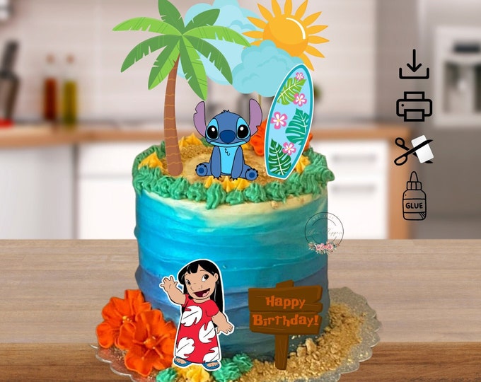 Stitch Cake Topper, Cake Topper With Shaker, SVG & PNG, Hawaiian Party ...