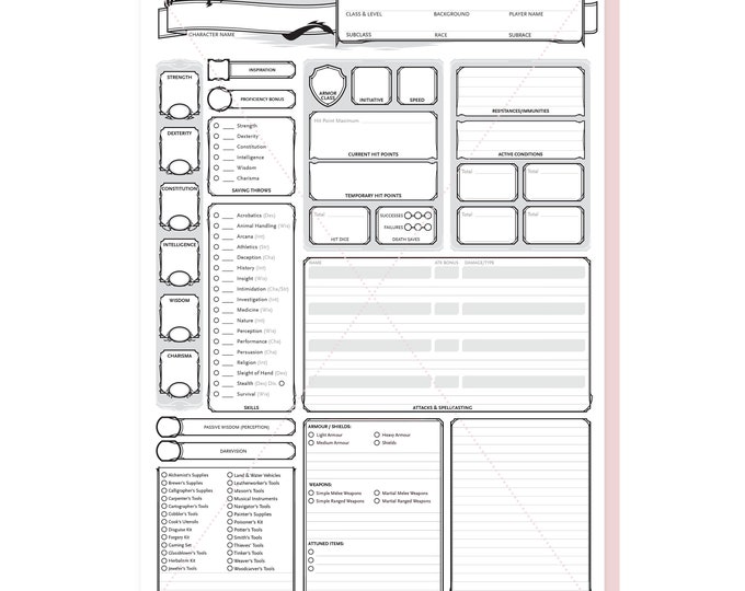 Custom Character Sheet - D&D 5e - Etsy