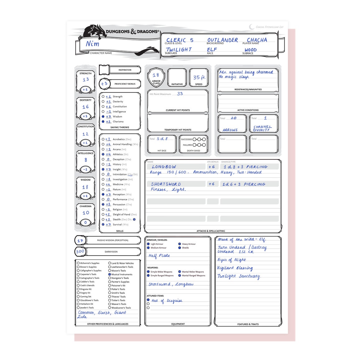 Custom Character Sheet - D&D 5e - Etsy