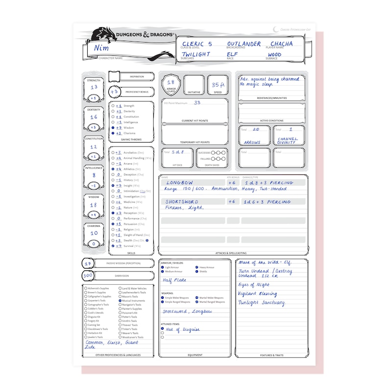 Custom Character Sheet - D&D 5e - Etsy