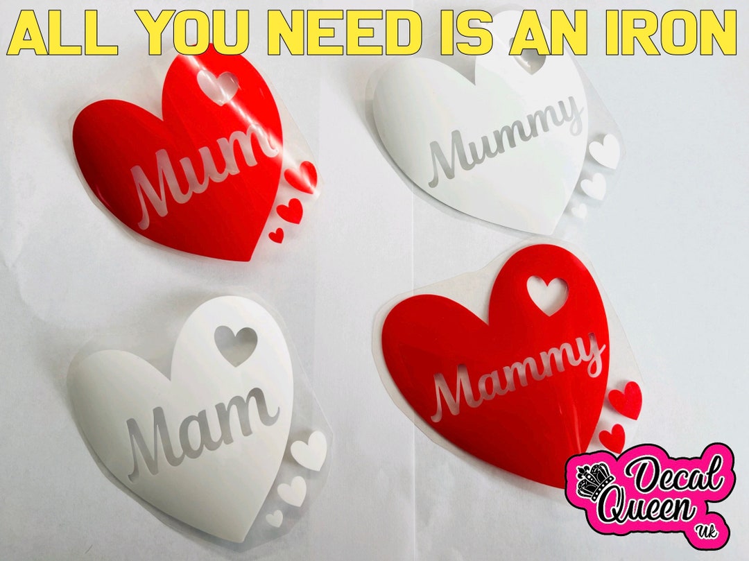 Mum Mam Mummy Mammy Iron on Transfer Decals Love Heart Customise ...