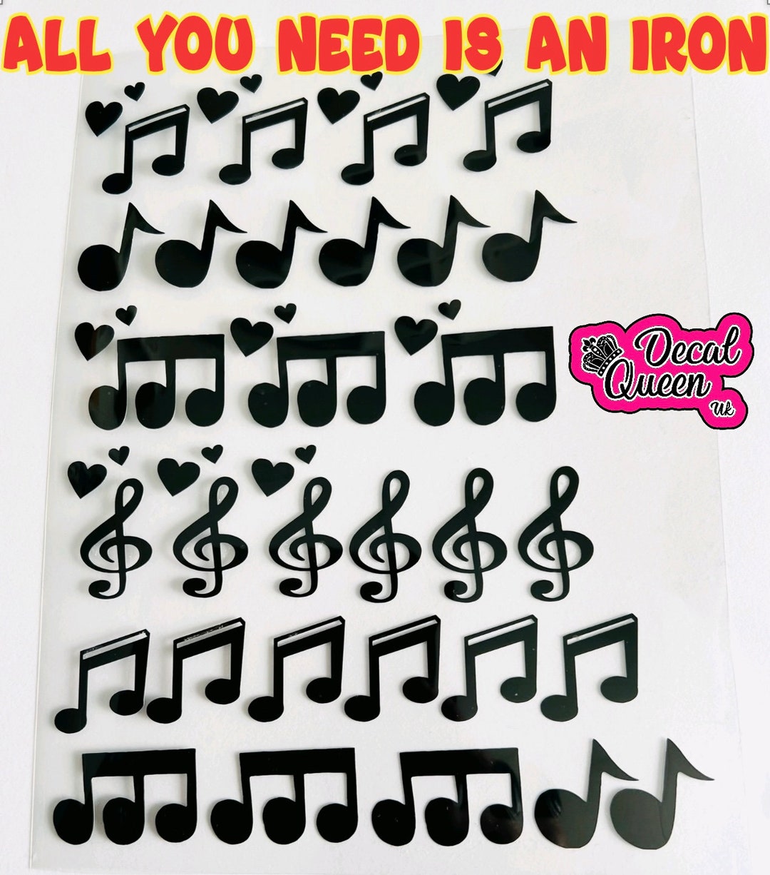Iron on 30 X Music Notes Set Bundle Htv Easy Black Gaming Customise ...
