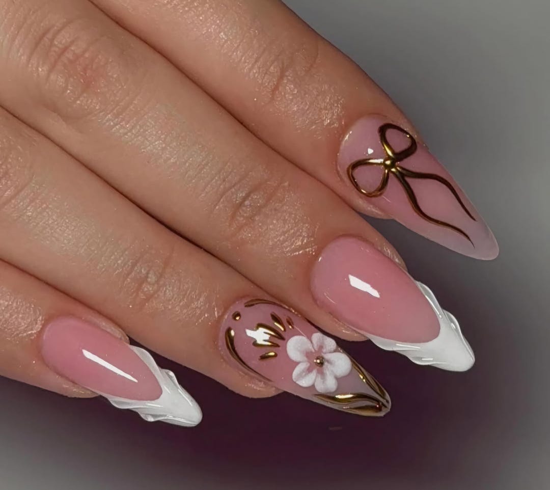 3D Gel Flower Press on Nails: Luxury White Wedding French Tip - Etsy