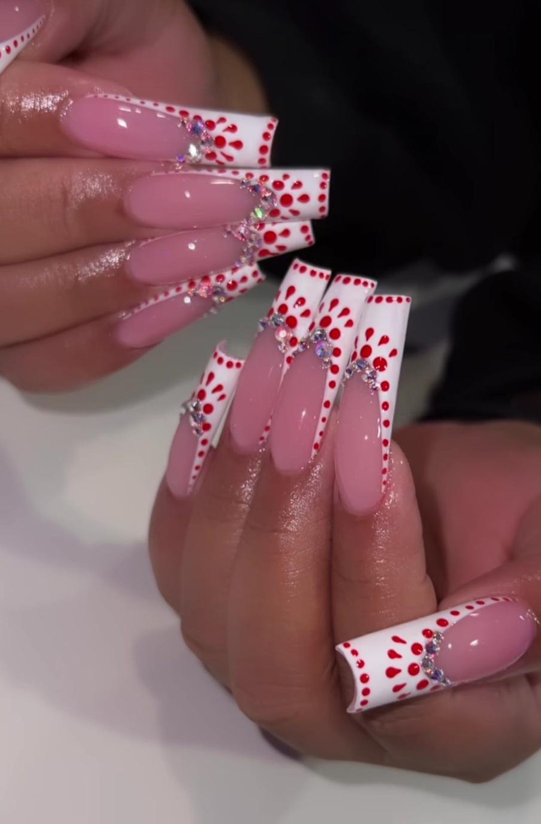 Luxury Custom Nails/free Style/ Long Nails/ Party Nails/red White Nails ...