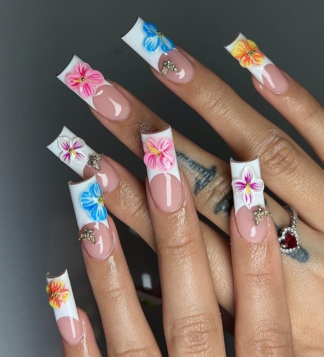 Luxury Custom Nails/ Free Style/ Long Nails/ Party Nails/ 3D Gel Flower ...